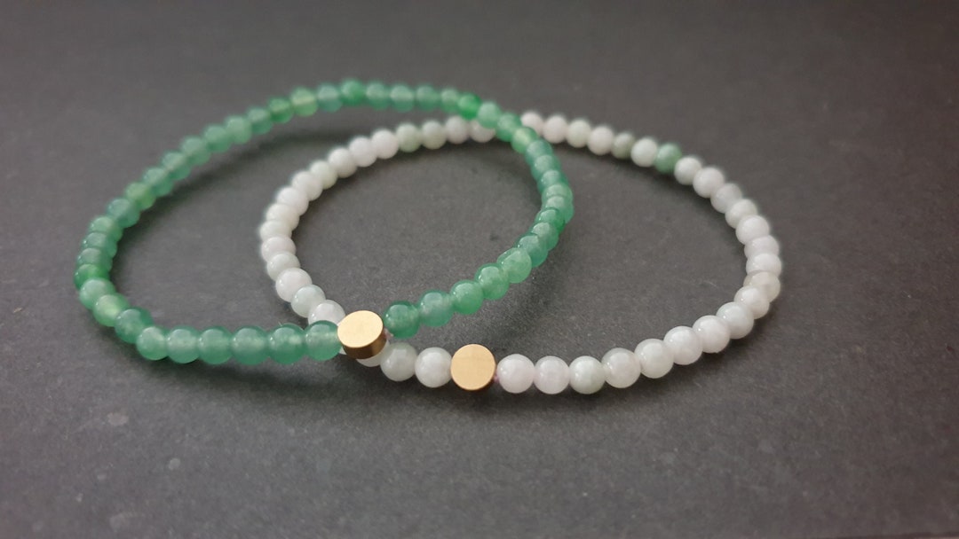 Set of 2 Jade ,bruma Jade Metal Brass Round Elastic Bracelet,beaded ...