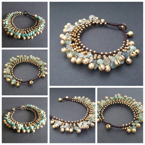 Chip Stones Water Drop Brass Bell Women Anklet Hippie Brass | Etsy