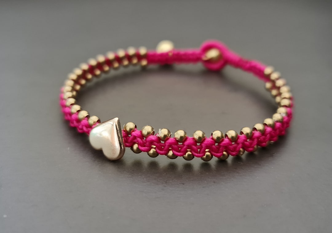 Colorful Cord Basic Brass Bead Love Heart Charm Woven Women Jewelry Bracelet Anklet - Etsy