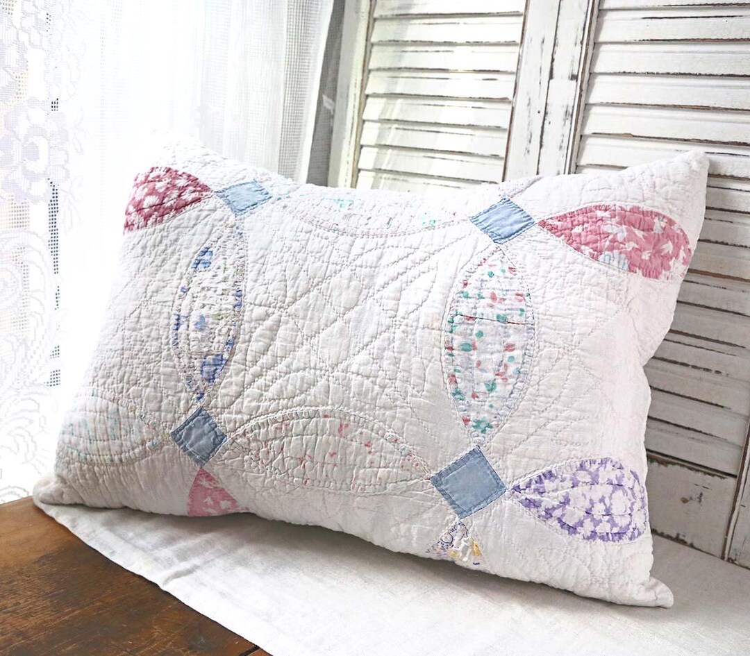 Vintage Pastel Quilt Pillow, Quilted Throw Pillow, Pastel Pillow, Farmhouse Pillow, Pastel Quilt ...