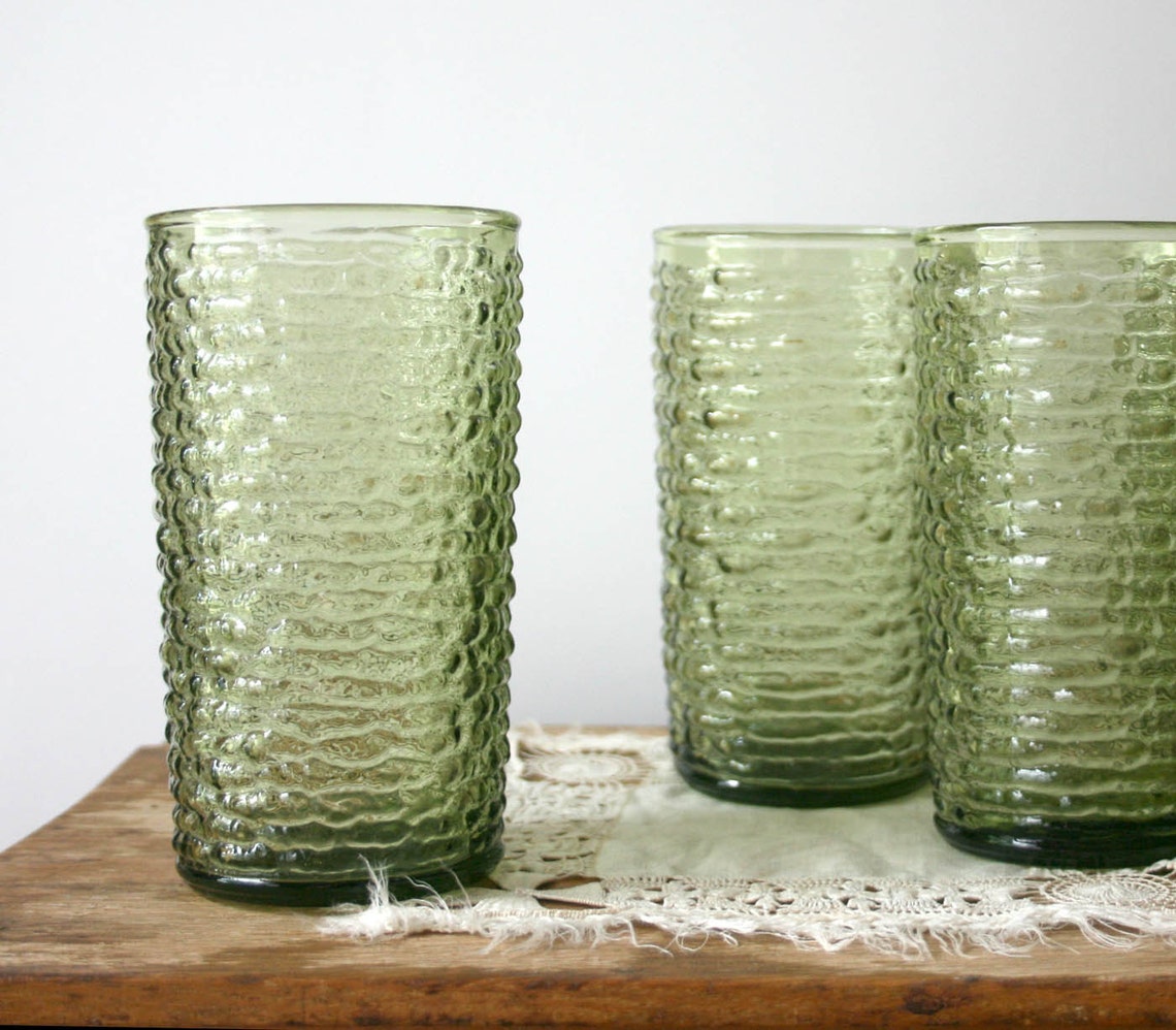 Vintage Green Drinking Glasses Anchor Hocking 12 Oz Avocado Etsy