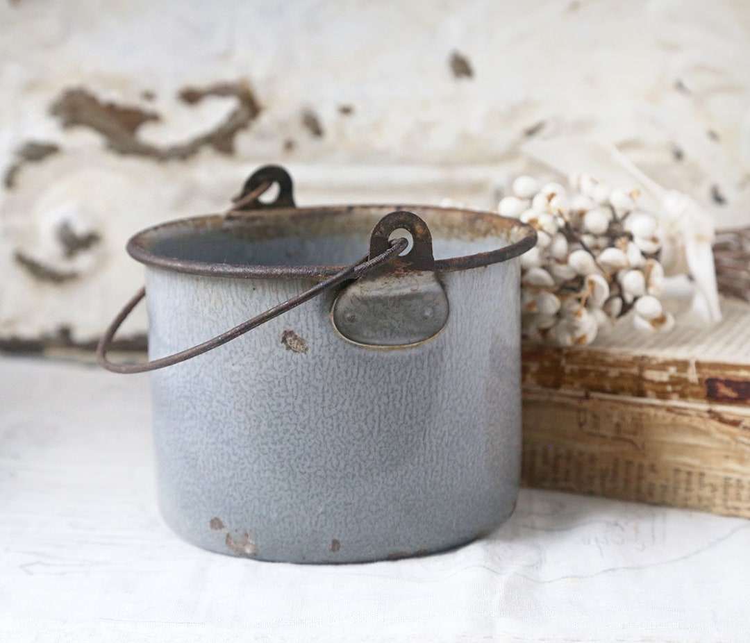 Vintage Gray Graniteware Pail, Country Farmhouse Kitchen Decor - Etsy