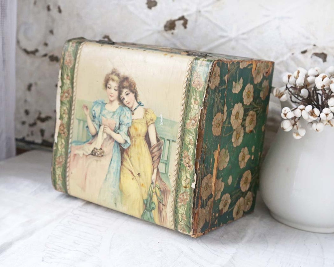 Victorian Paper Covered Box, Edwardian Era Jewelry Box, Trinket Box ...