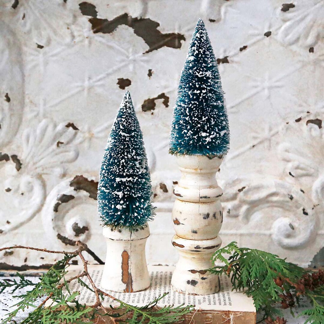 Christmas Bottle Brush Tree, Vintage Wood Spindle, Tree on Spindle ...