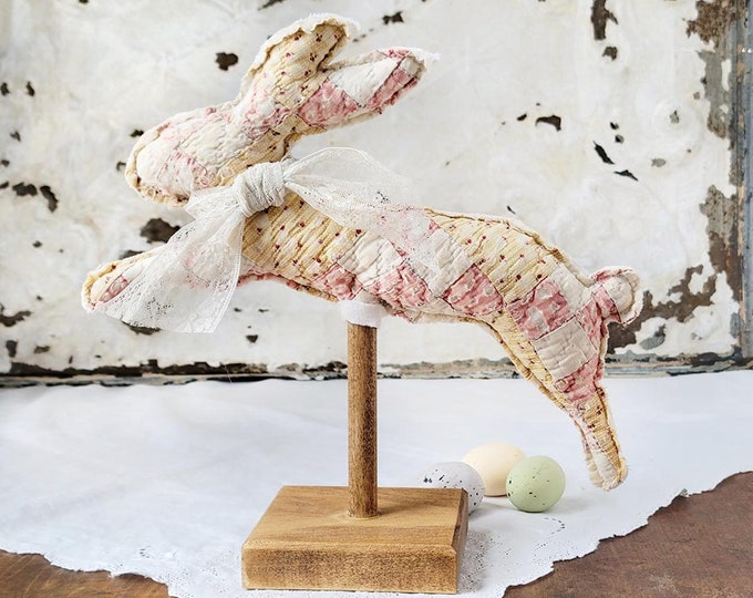 Easter Bunny Decor, Farmhouse Quilted Easter Bunny, Quilt Rabbit, Pink ...