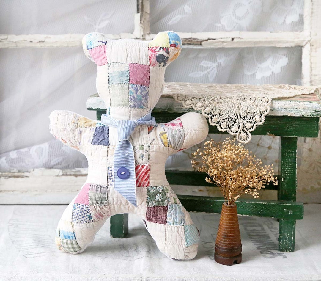 Quilted Teddy Bear, Vintage Quilt Bear, Farmhouse Nursery Decor, Quilt Bear - Etsy