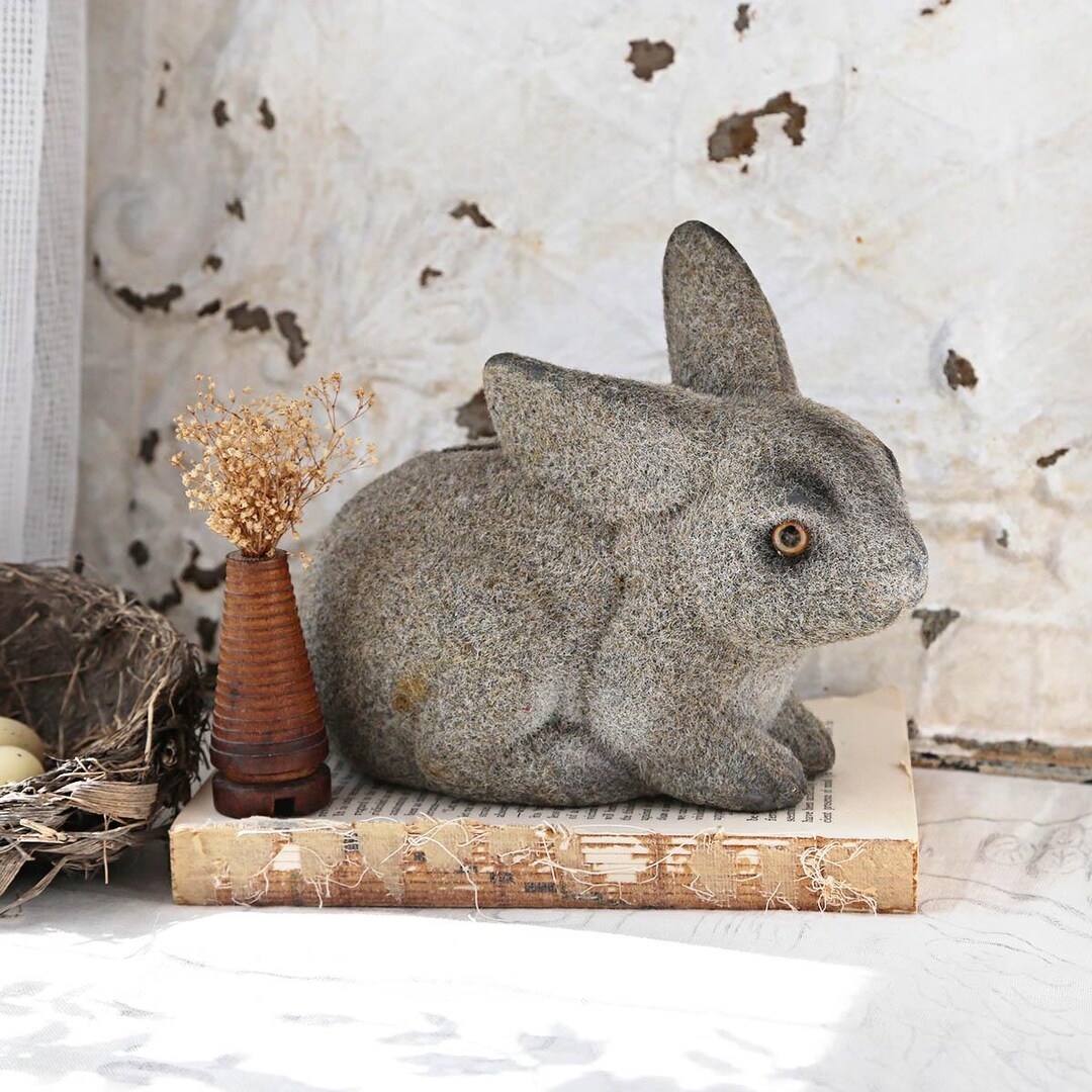 Vintage Flocked Bunny Bank, Flocked Easter Bunny, Easter Decor, Large ...