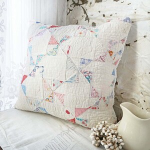 Vintage Quilted Pillow, Pastel Quilt Pillow, Vintage Pinwheel Quilted Pillow, Farmhouse Pillow ...