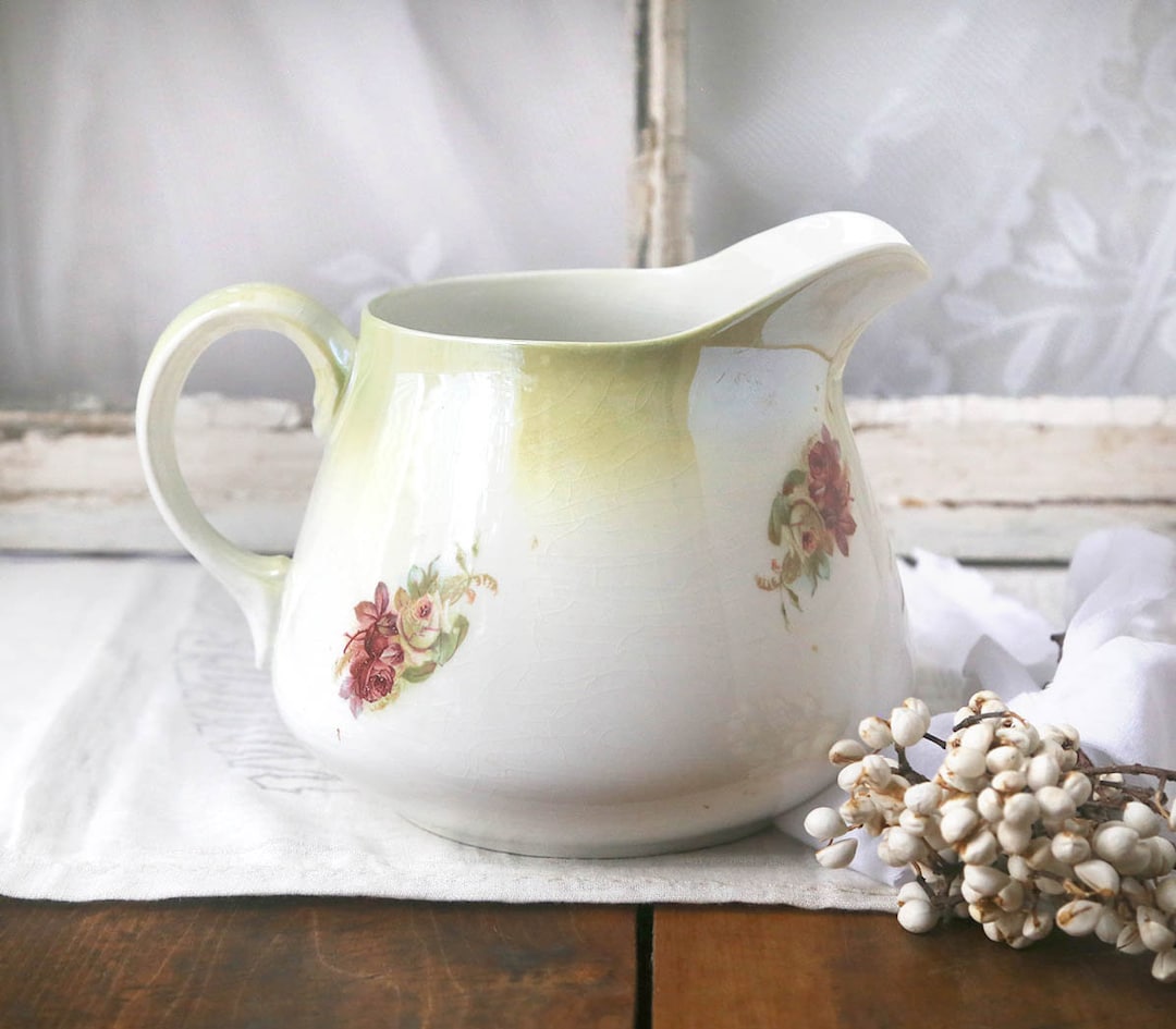 Vintage White Floral Pitcher, Homer Laughlin Genesee Pitcher, White ...
