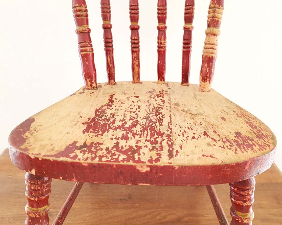 Vintage Childs Red Chair Red Wooden Chair Rustic Childs | Etsy