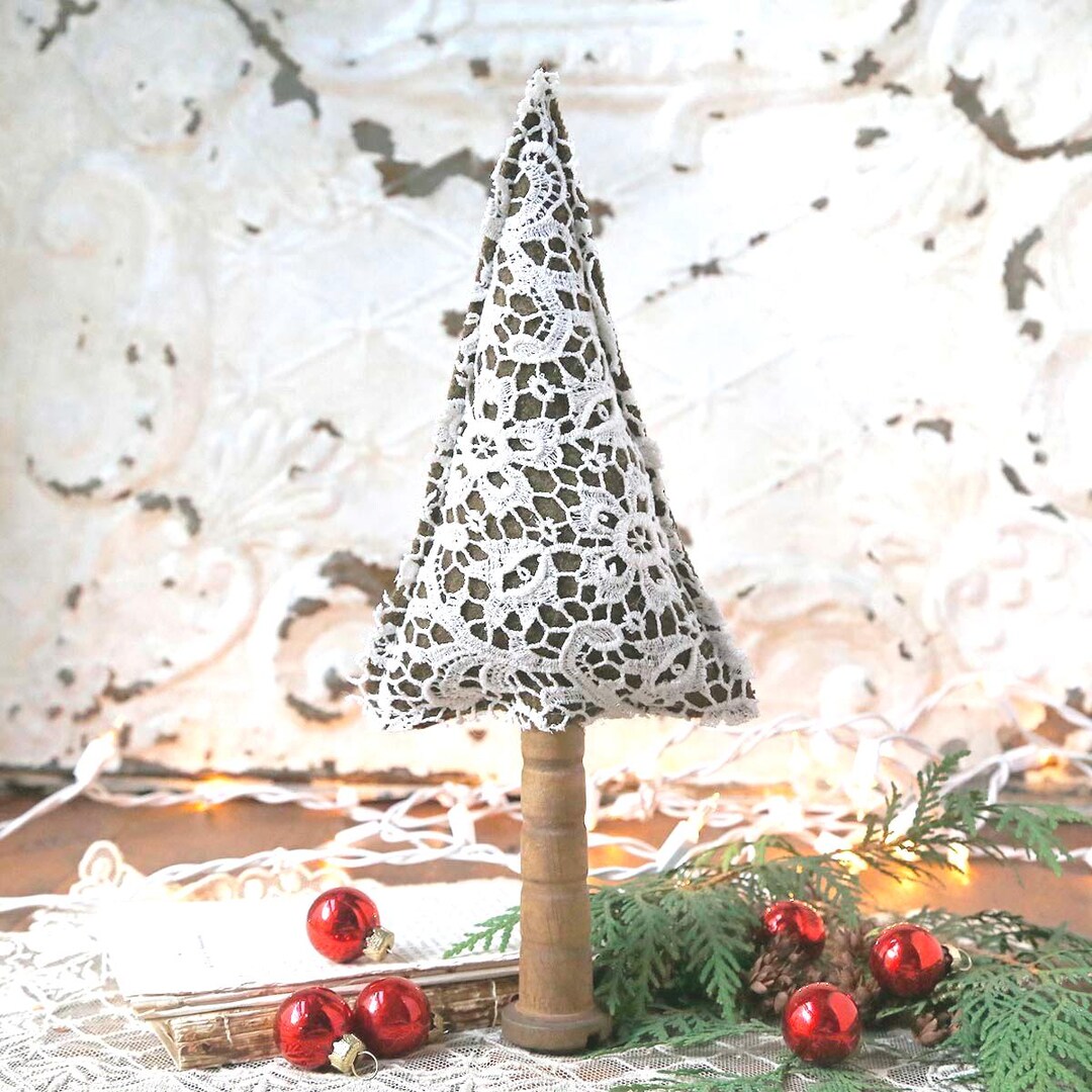 Green Wool Tree on Spool, Christmas Tree on Textile Spool, Lace Tree on ...
