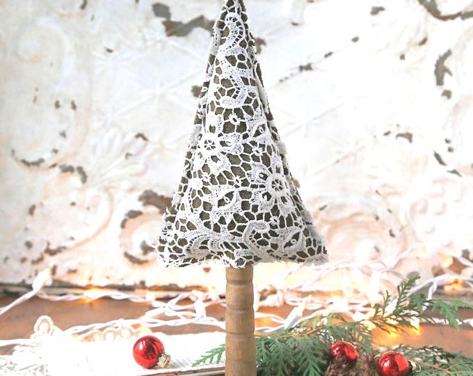 Green Wool Tree on Spool, Christmas Tree on Textile Spool, Lace Tree on ...