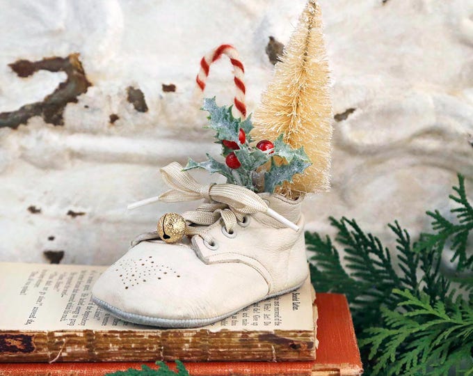 Christmas Baby Shoe, Vintage Baby Shoe, Christmas Nursery Decor ...