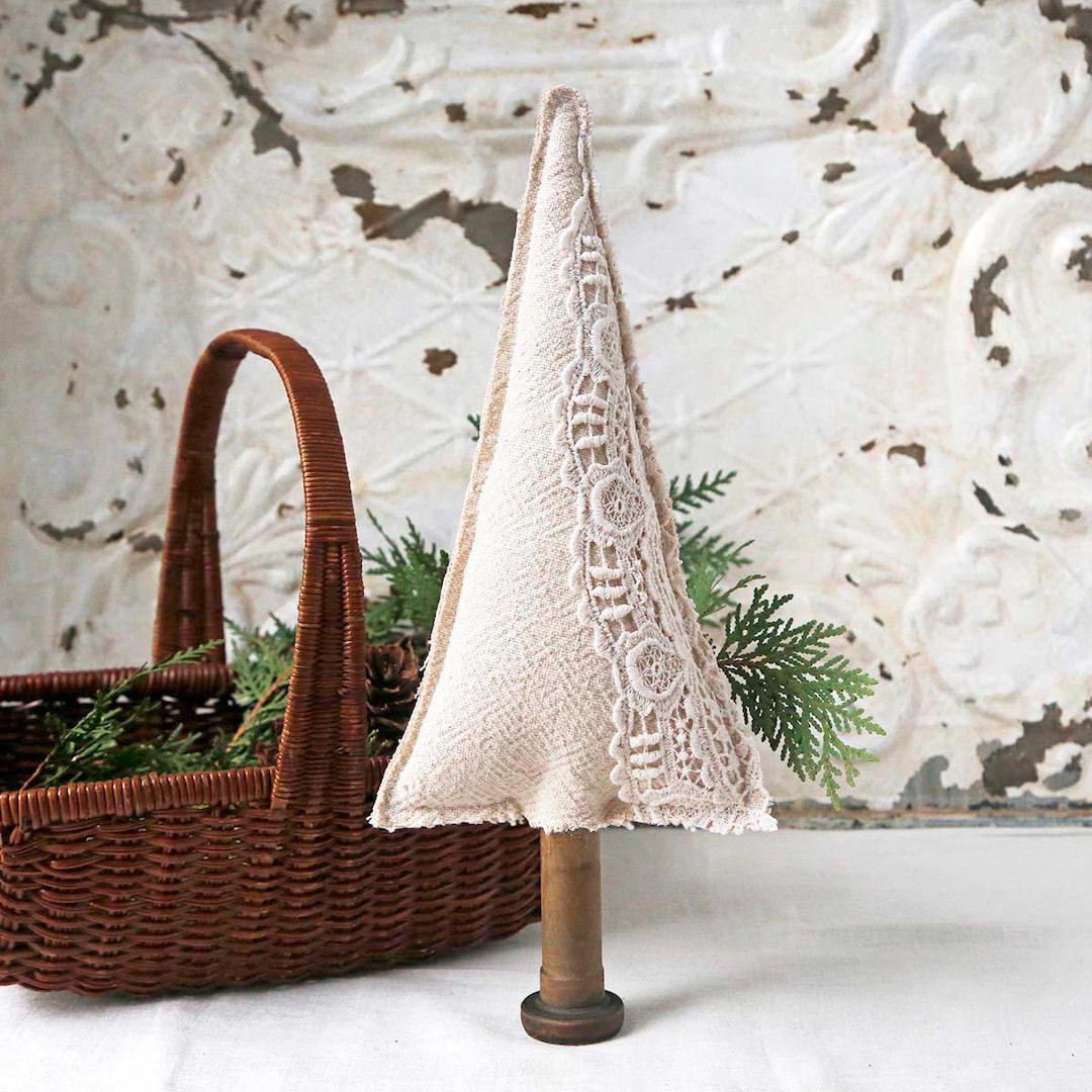 Vintage Grain Sack Tree, Farmhouse Christmas Decor, Neutral Christmas ...