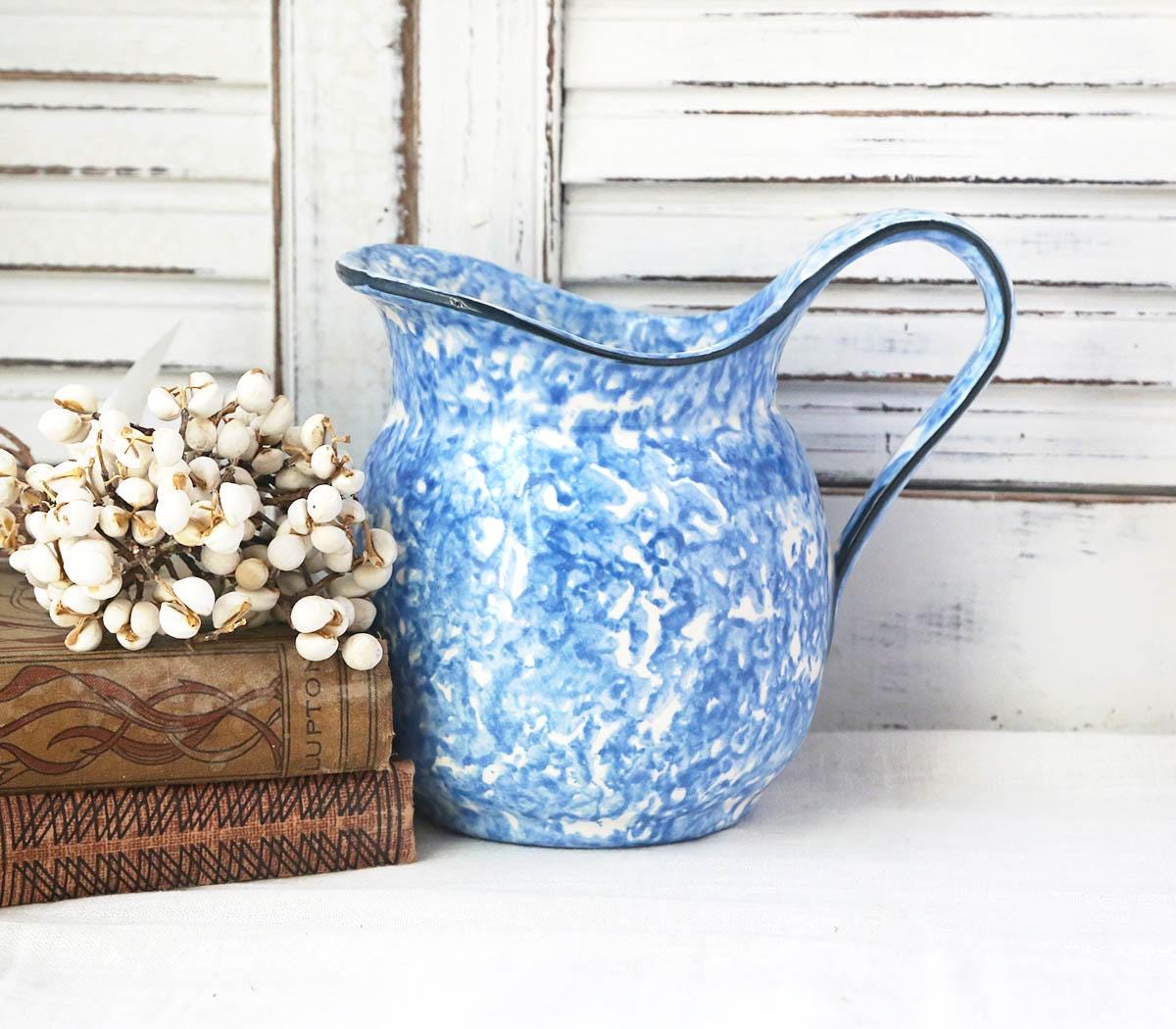 Vintage Stangl Spongeware Pitcher: Blue and White Farmhouse Pottery - Etsy