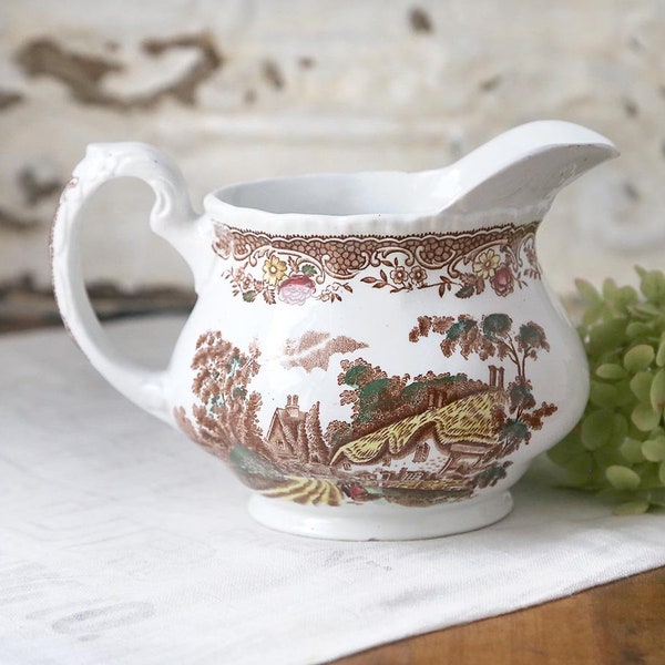 Brown Transferware Pitcher - Etsy