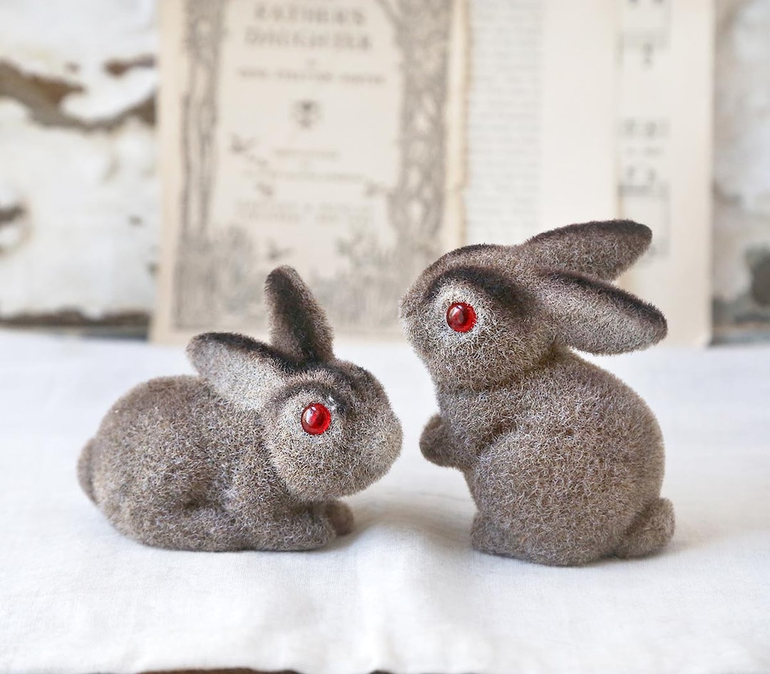 Vintage Flocked Bunnies, Flocked Easter Bunny, Set of Two Bunnies ...