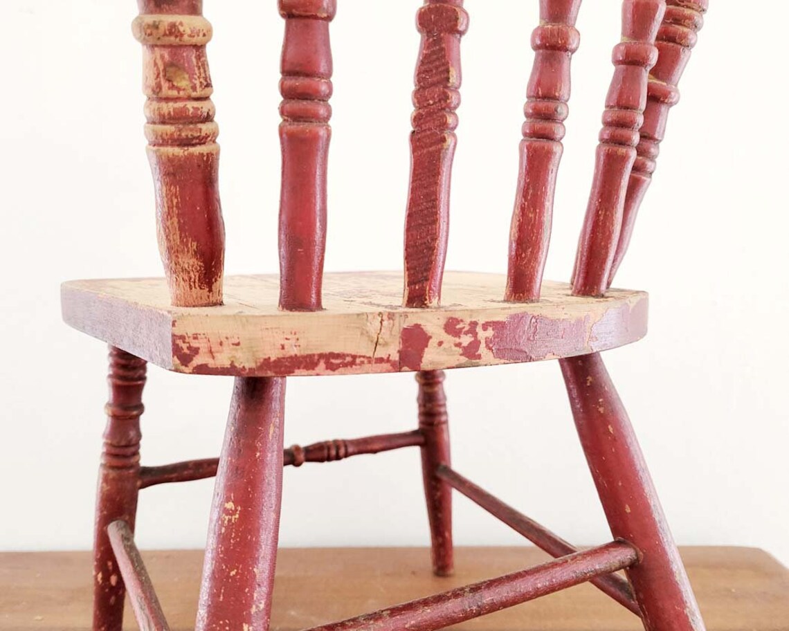 Vintage Childs Red Chair Red Wooden Chair Rustic Childs | Etsy