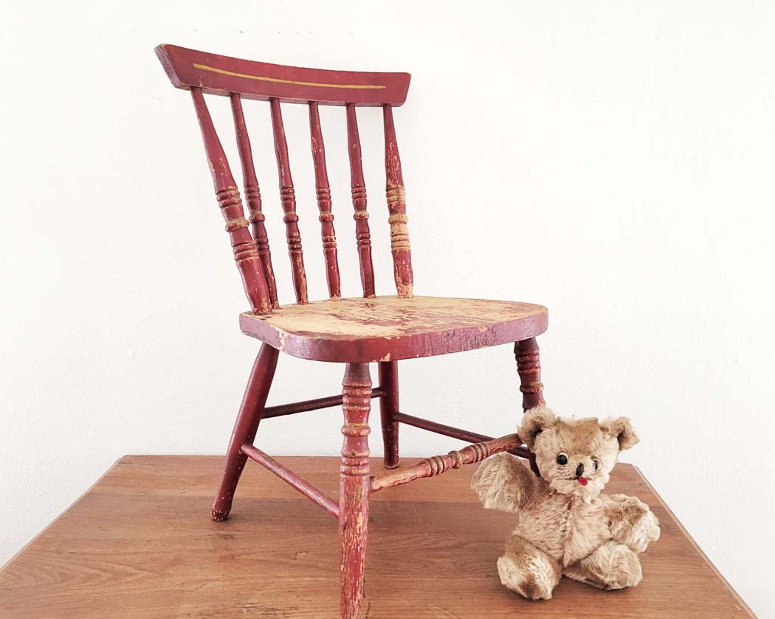 Vintage Childs Red Chair Red Wooden Chair Rustic Childs - Etsy
