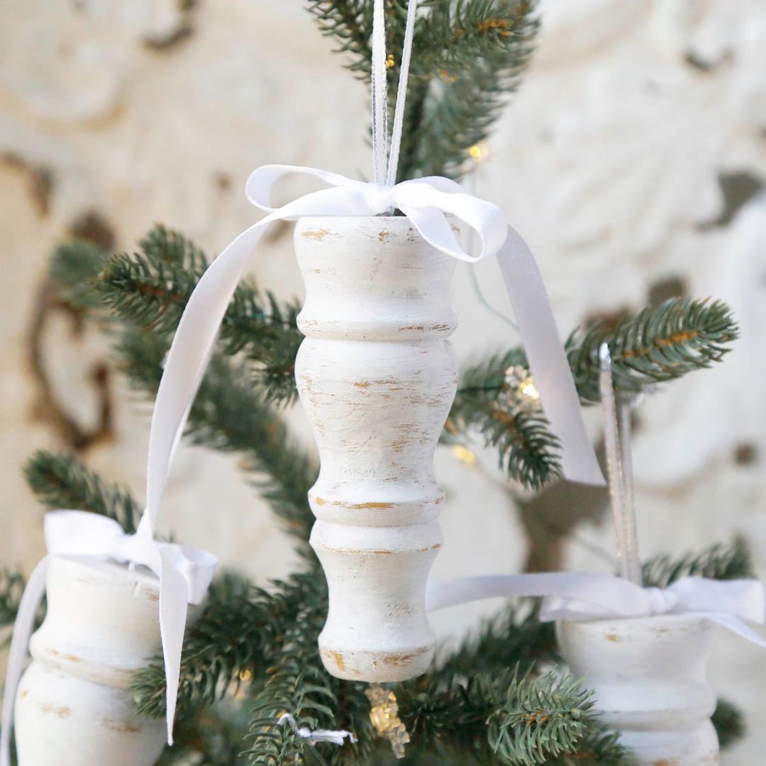Wood Spindle Christmas Ornaments, Farmhouse Christmas, White Spindle ...