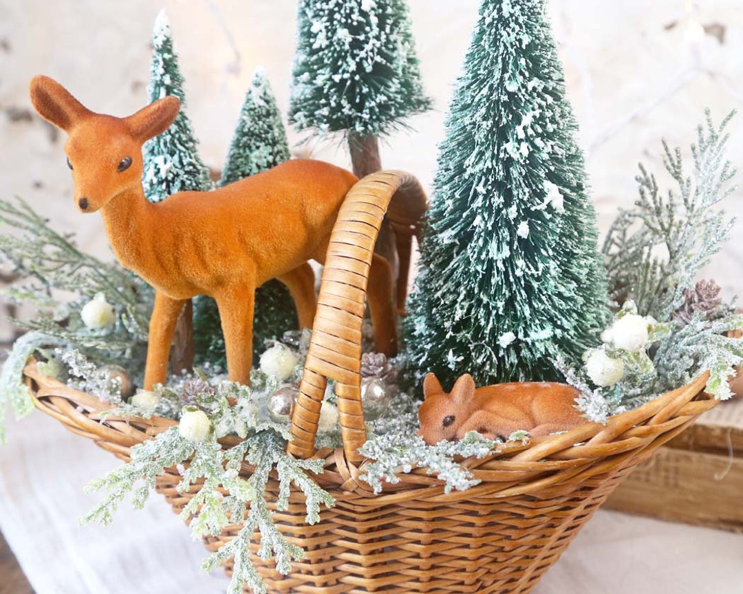 Christmas Deer Decor Flocked Deer and Fawn Woodland Deer - Etsy
