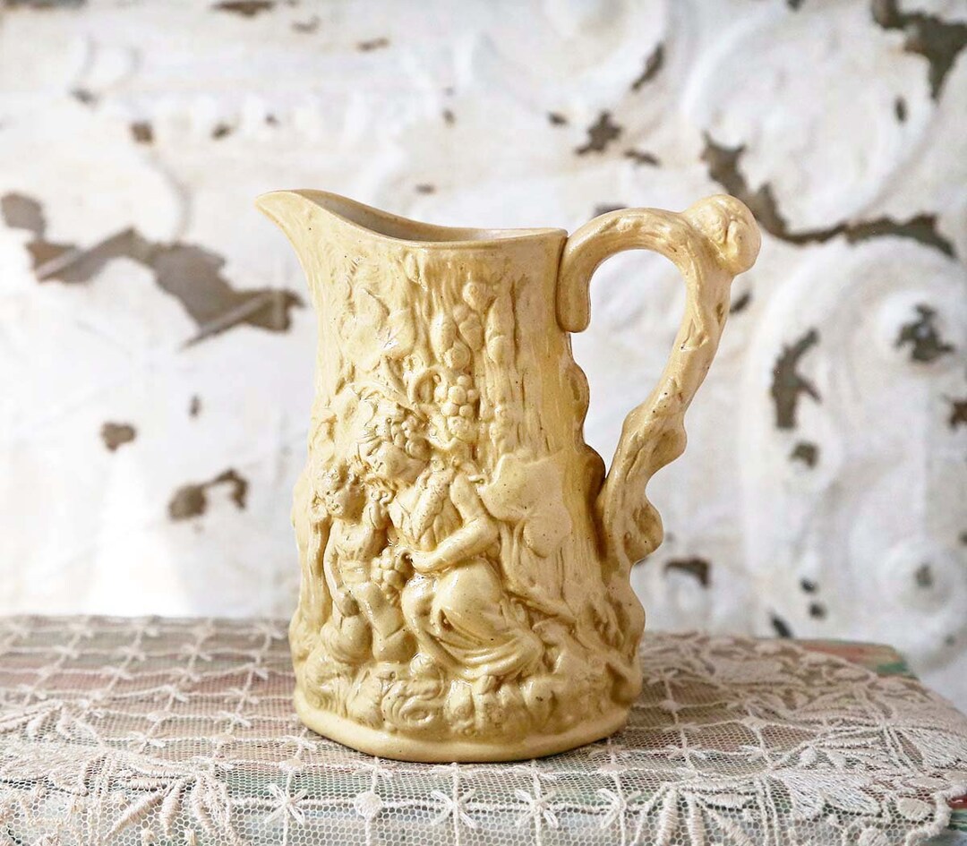 Vintage Relief Molded Jug, Cork and Edge Babes in the Woods Jug, Yellow ...