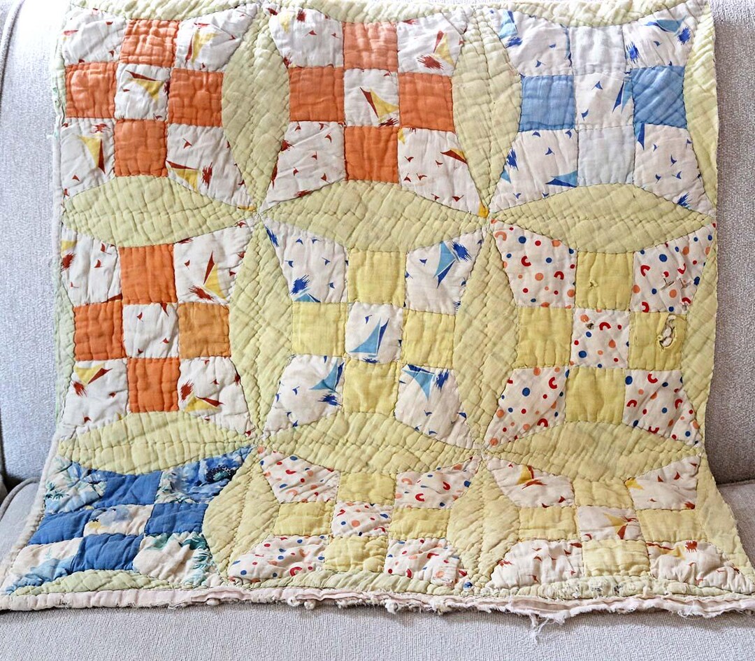 Yellow Patchwork Quilt Piece, Cutter Quilt Piece, Vintage Yellow Quilt ...