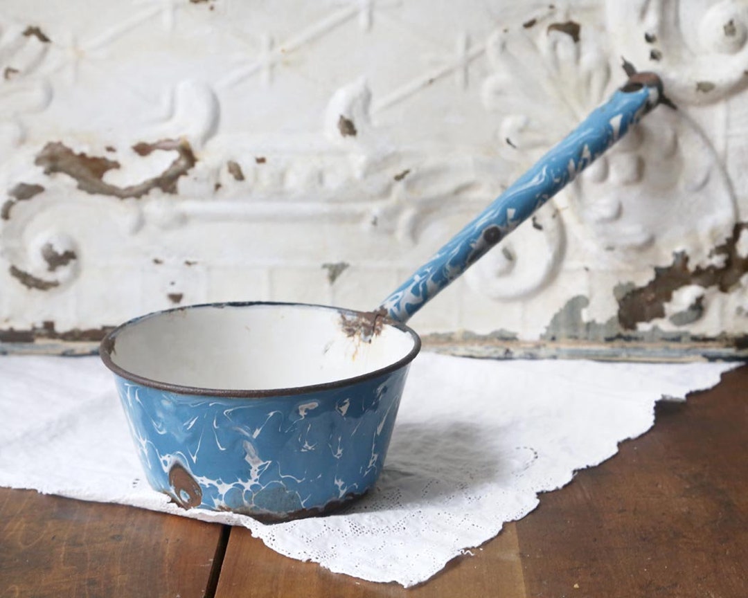 Vintage Blue Enamel Ladle, Blue Swirl Ladle, Graniteware Ladle ...