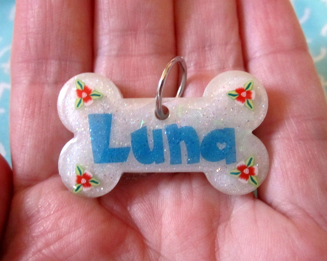 Luna Dog Name Tag Bone~handmade Resin - Etsy