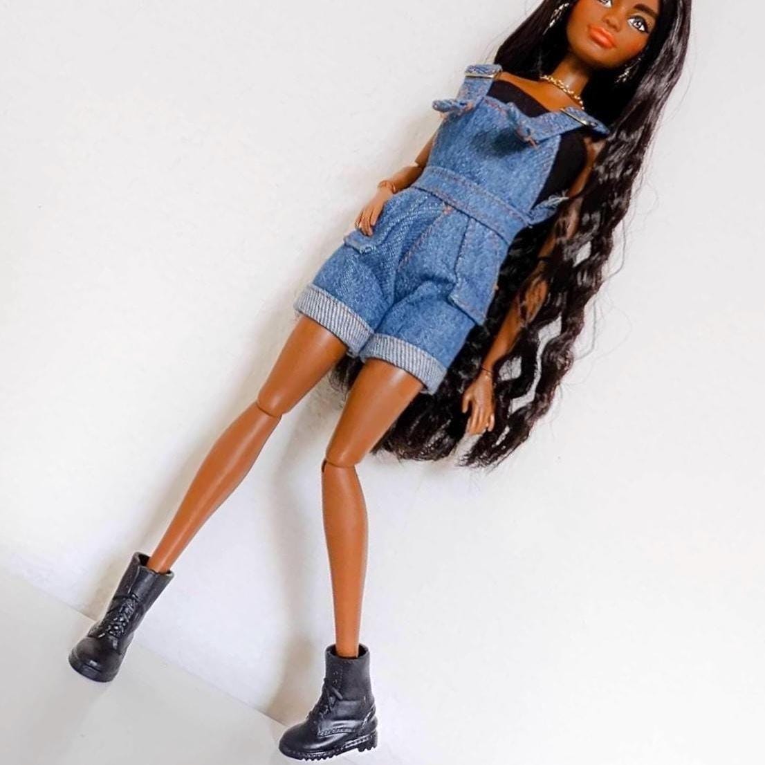 Denim Overall Doll Outfit Realistic: 1/6 Scale Fashion Doll Clothes - Etsy