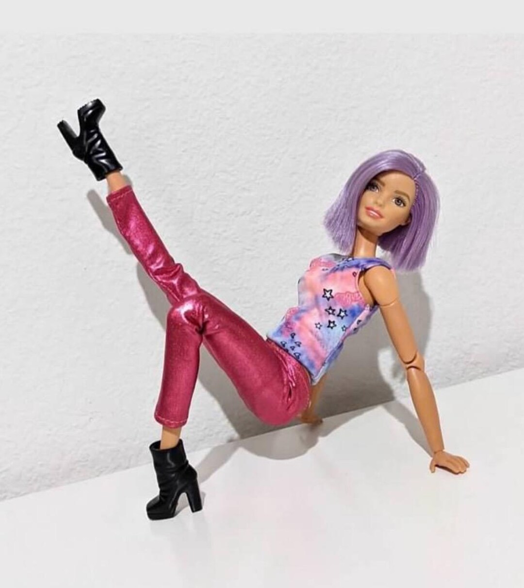 Fashion Doll Clothes, Metallic Spandex Doll Pants, Pink Doll Stretch ...