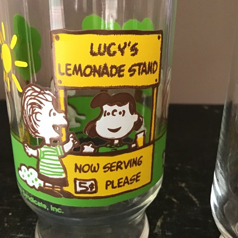 Six 6 Peanuts 1970’s 6 Ounce Juice Glasses Apple Lemon and Lucy’s ...