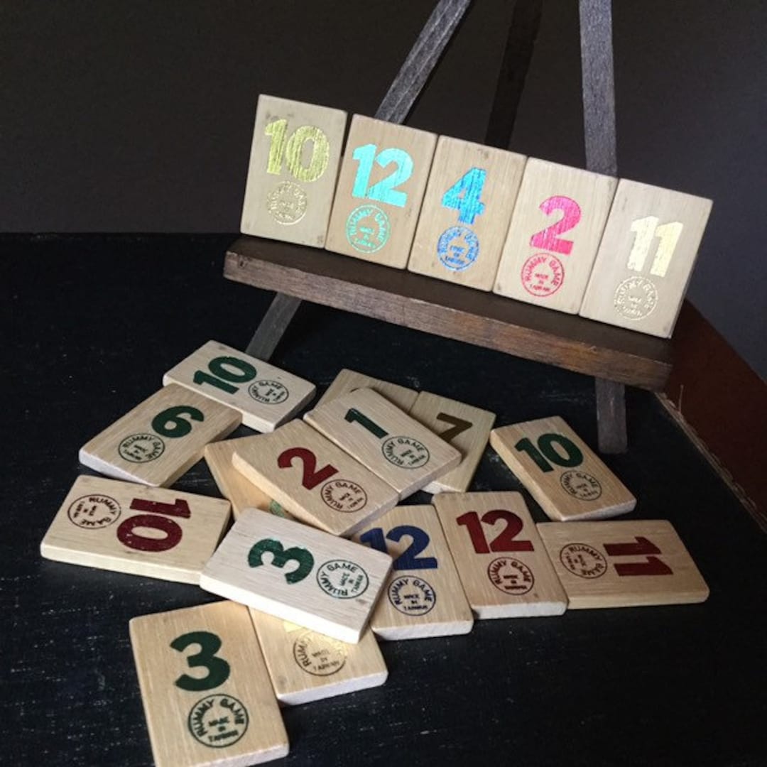 Vintage Rummikub Rummy Okey WOOD Tiles Metallic Paint Assorted LOT of ...
