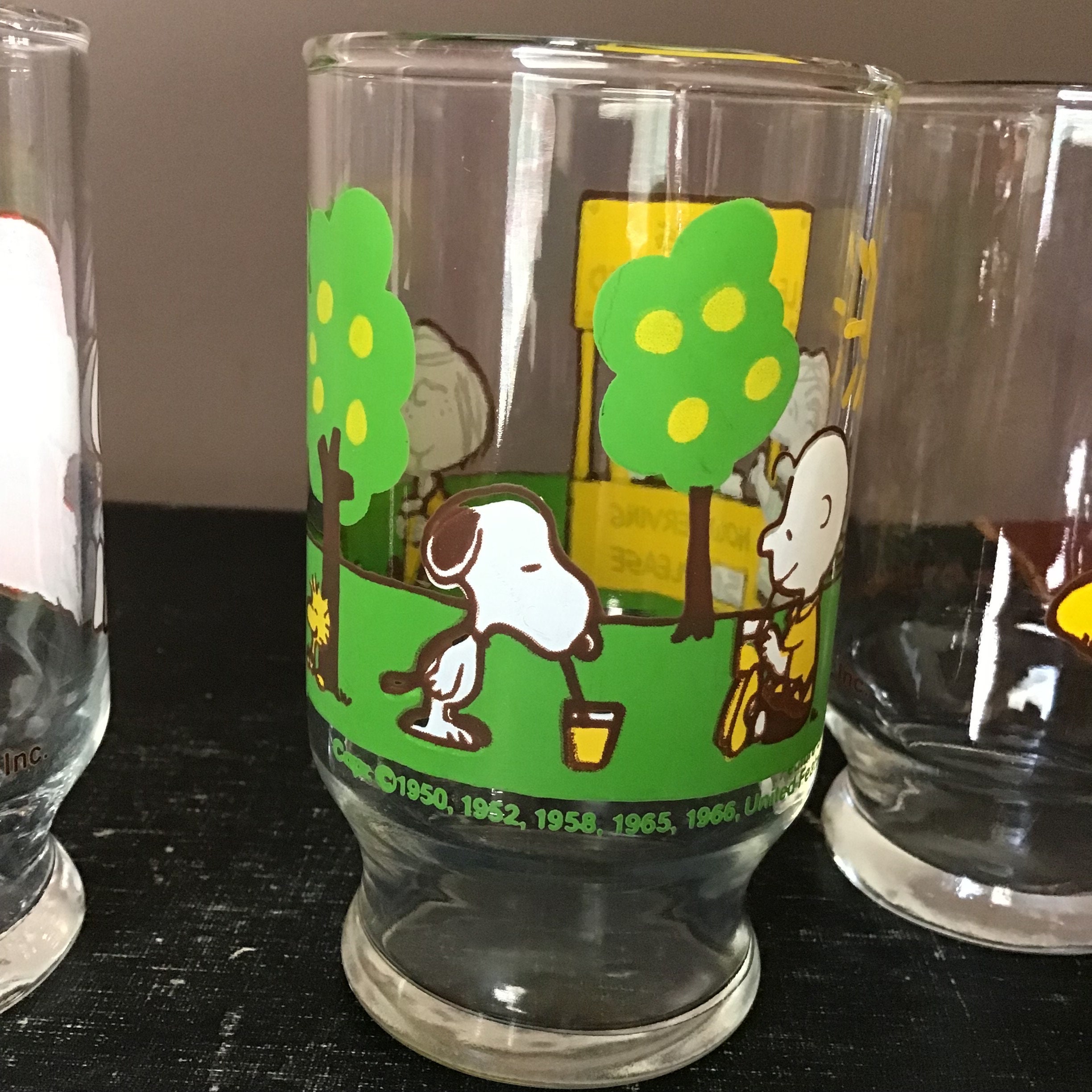 Six 6 Peanuts 1970’s 6 Ounce Juice Glasses Apple Lemon and Lucy’s ...