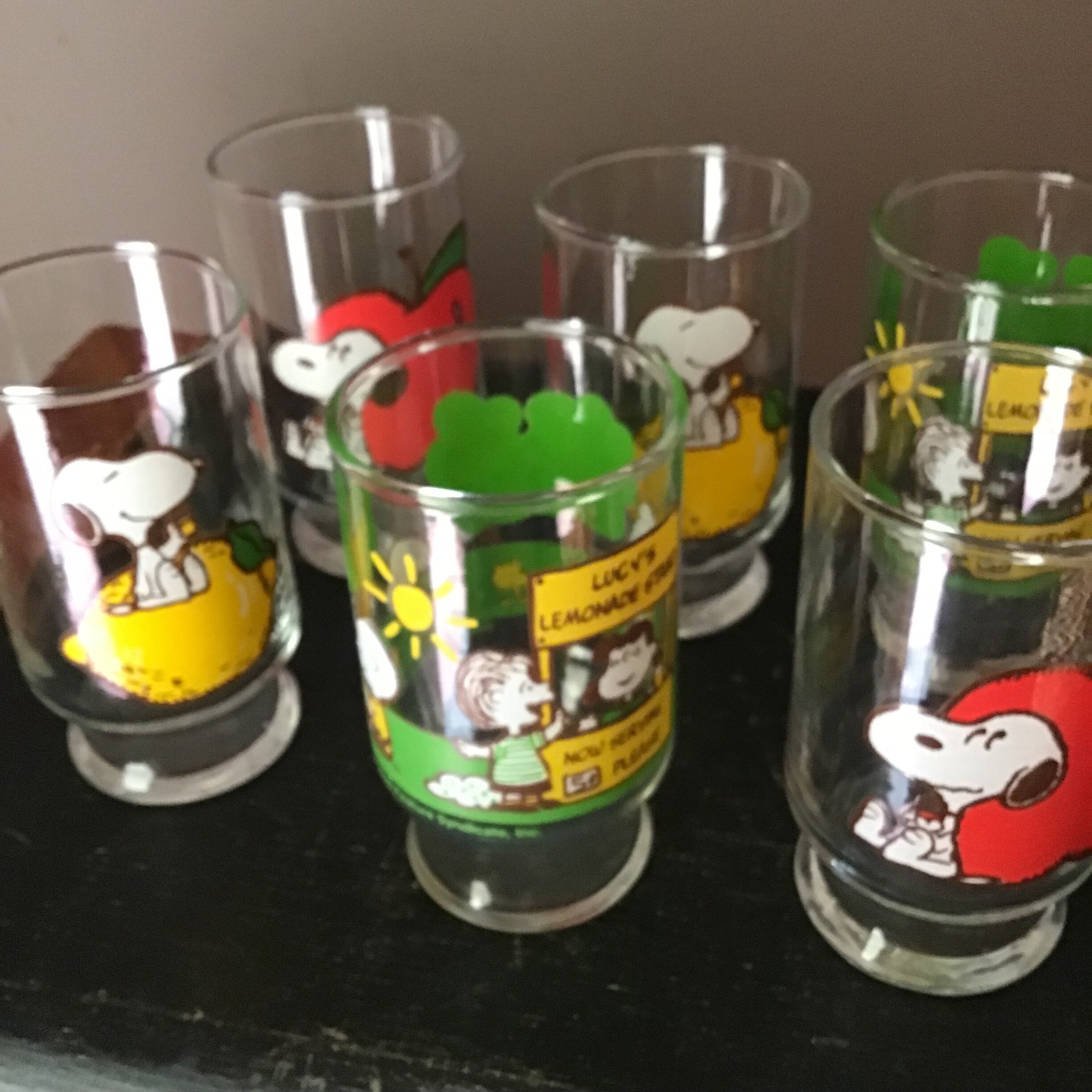 Six 6 Peanuts 1970’s 6 Ounce Juice Glasses Apple Lemon and Lucy’s ...
