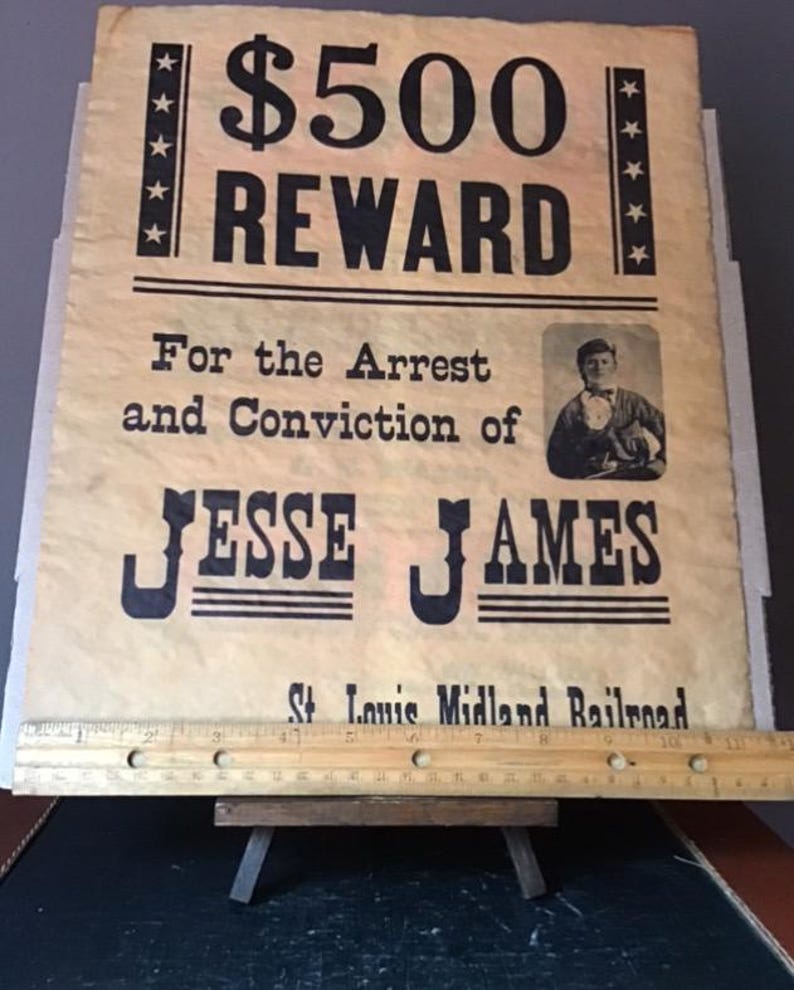 Vintage Wanted Posters Set: Jesse James & Billy the Kid, 1960s ...