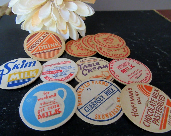 Vintage Cardboard Milk Caps Assorted Lot of 13 1950's Dairy Kitchen ...