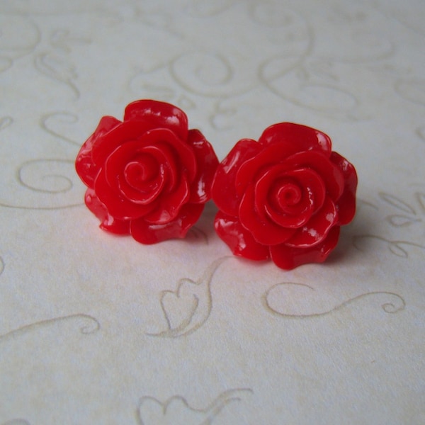 Red Rose Earrings - Etsy