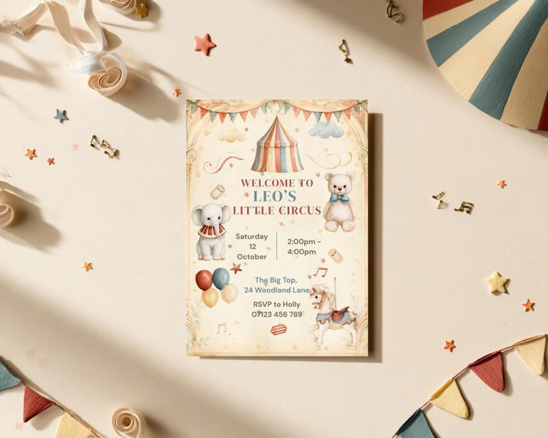 Vintage Circus Birthday Invitation | Editable Canva Template (digital ...