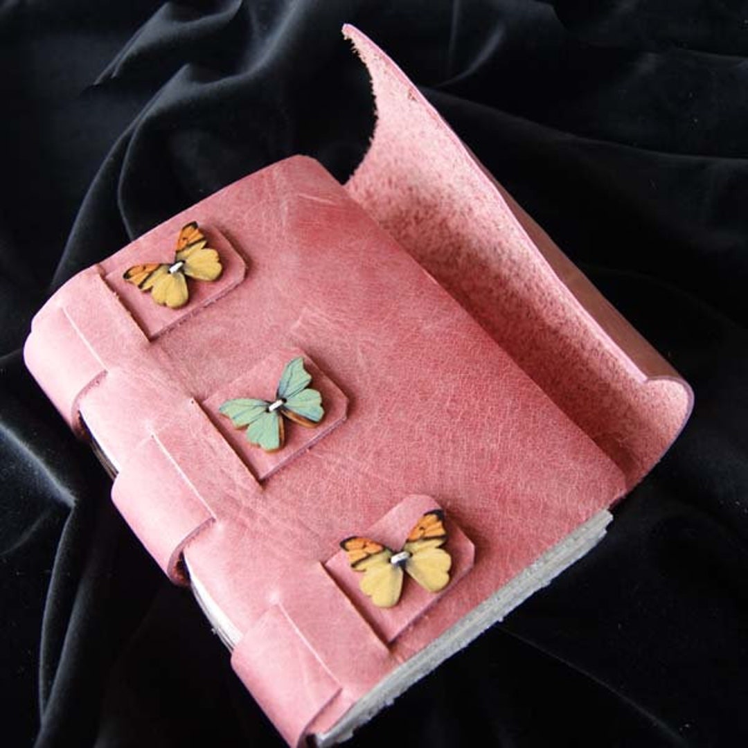 Christmas. Pink Leather Bound Book With Butterfly Buttons. Journal ...