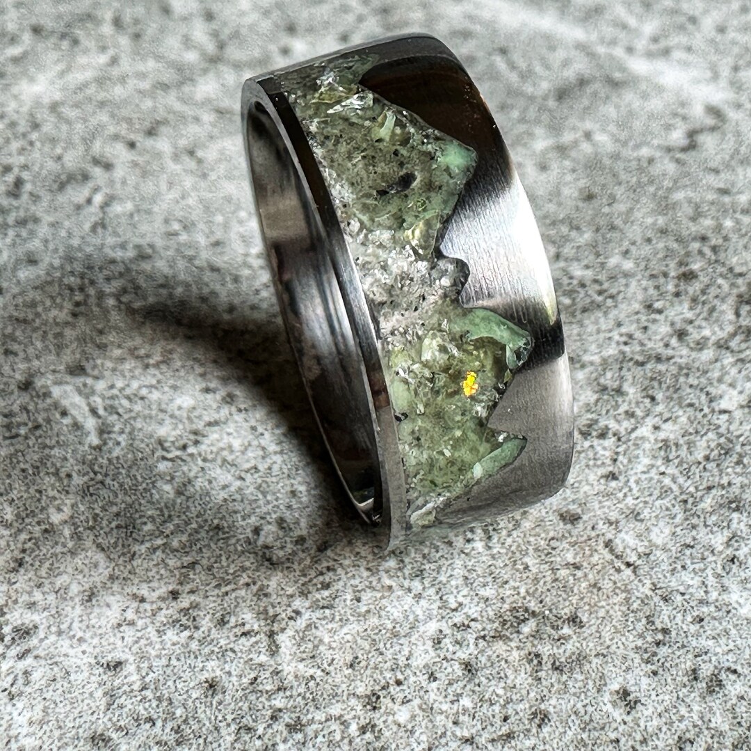 Wedding Band With Peridot Mountain Ring Wanderlust Design Unique ...
