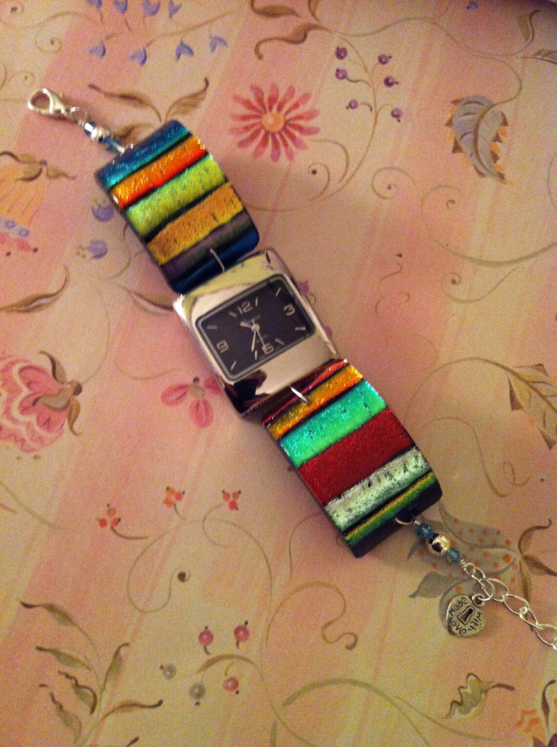 Sandcarved Floral Design Green Glass Watch - Etsy