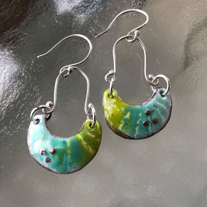 Enameled Copper And Sterling Earrings Etsy Uk