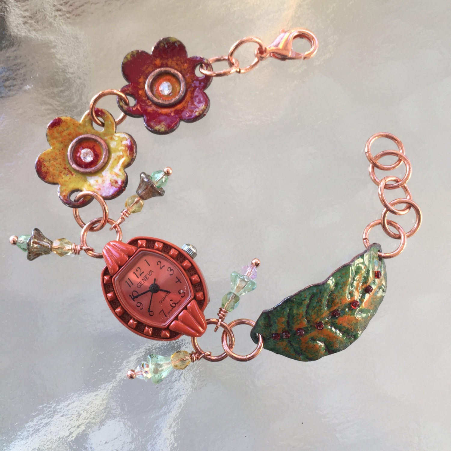 Fun Fall Copper Enameled Watch - Etsy UK