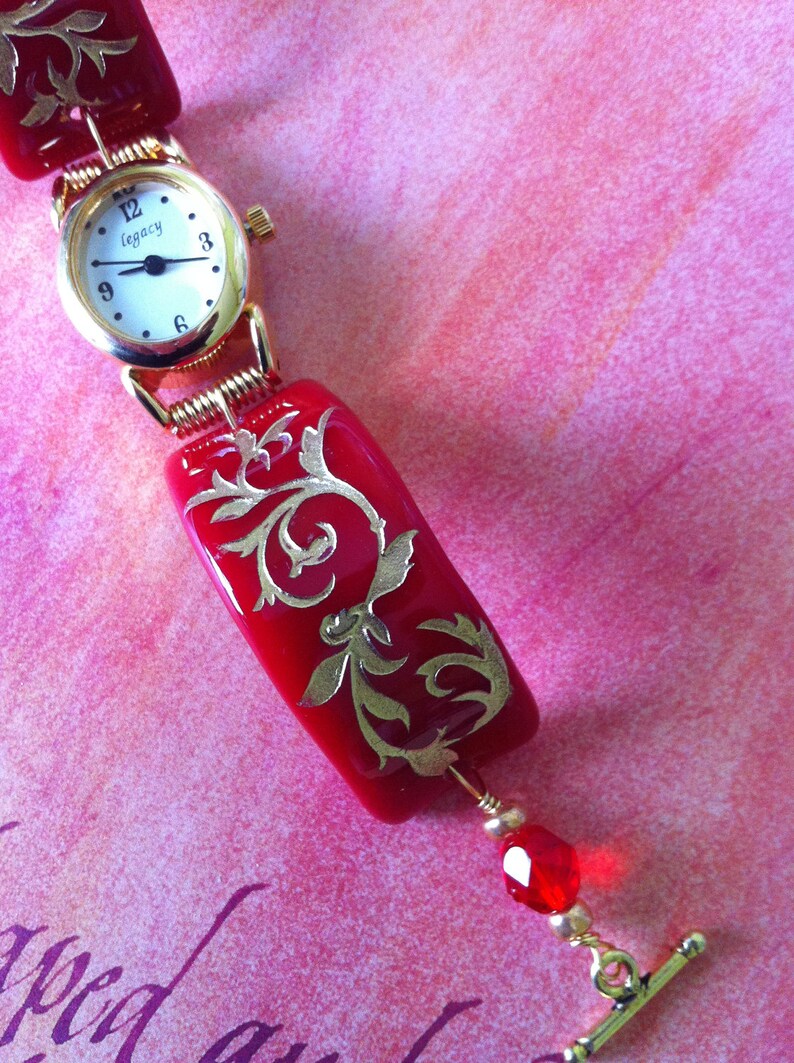 Sandcarved Design on Red Glass Watch - Etsy