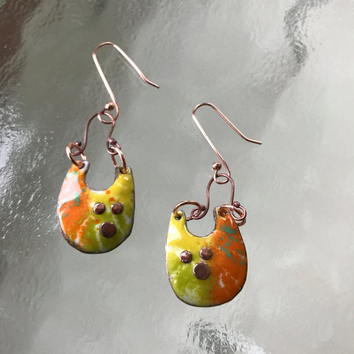 Enameled Copper Earrings Etsy Uk