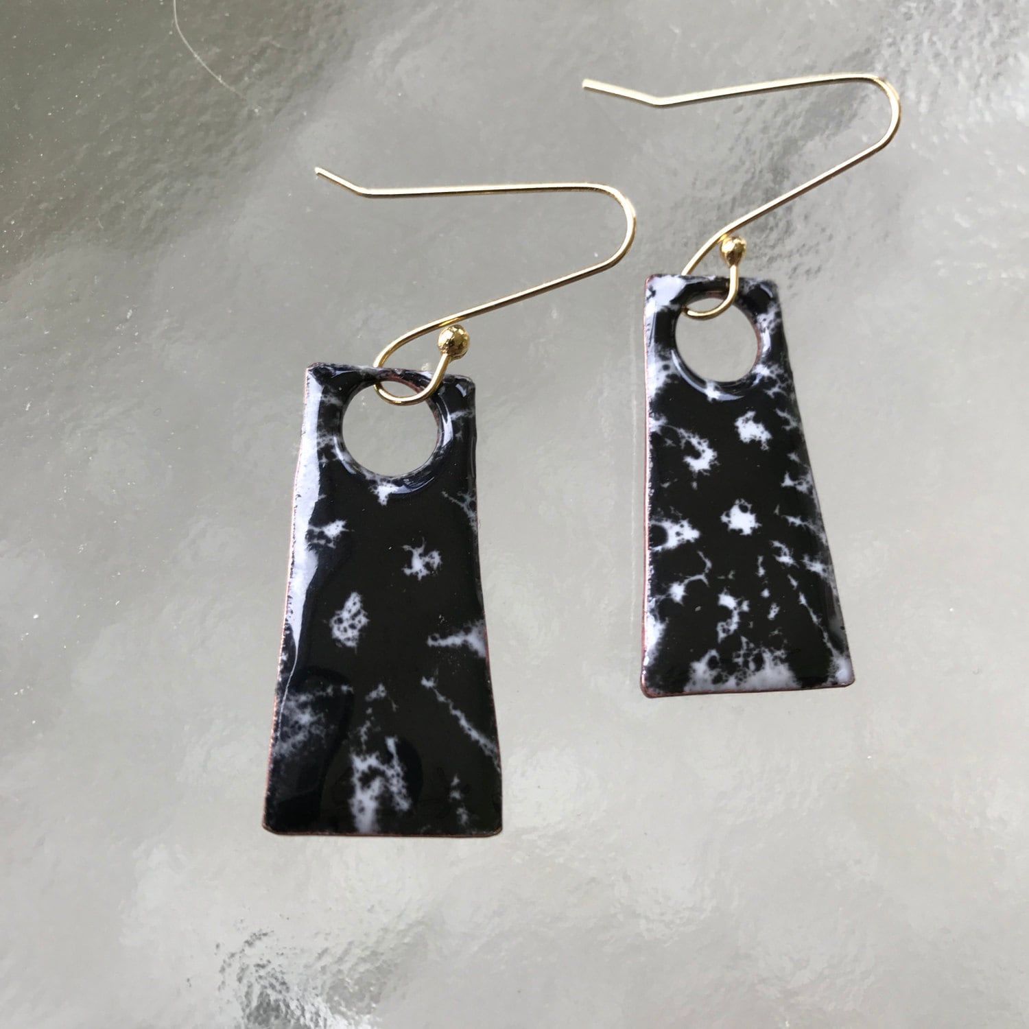 Black And White Enameled Copper Earrings Etsy Uk