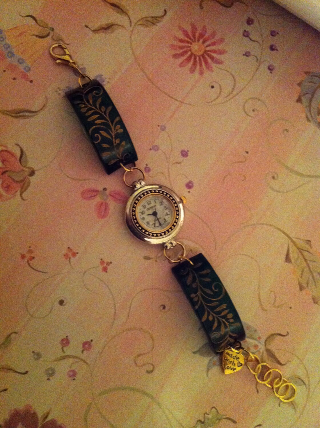 Sandcarved Floral Design Green Glass Watch - Etsy