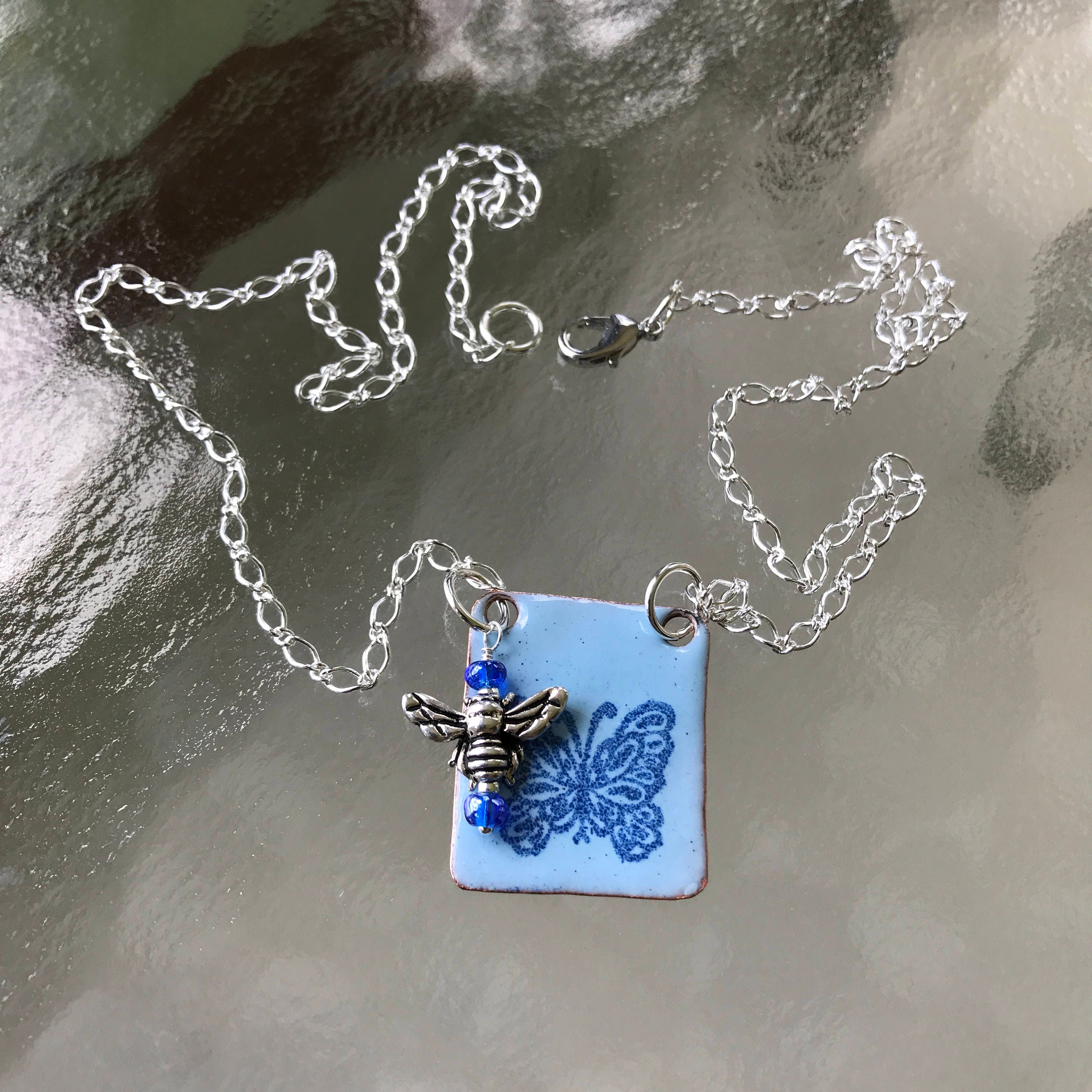 Stamped Copper Enameled Pendant - Etsy UK