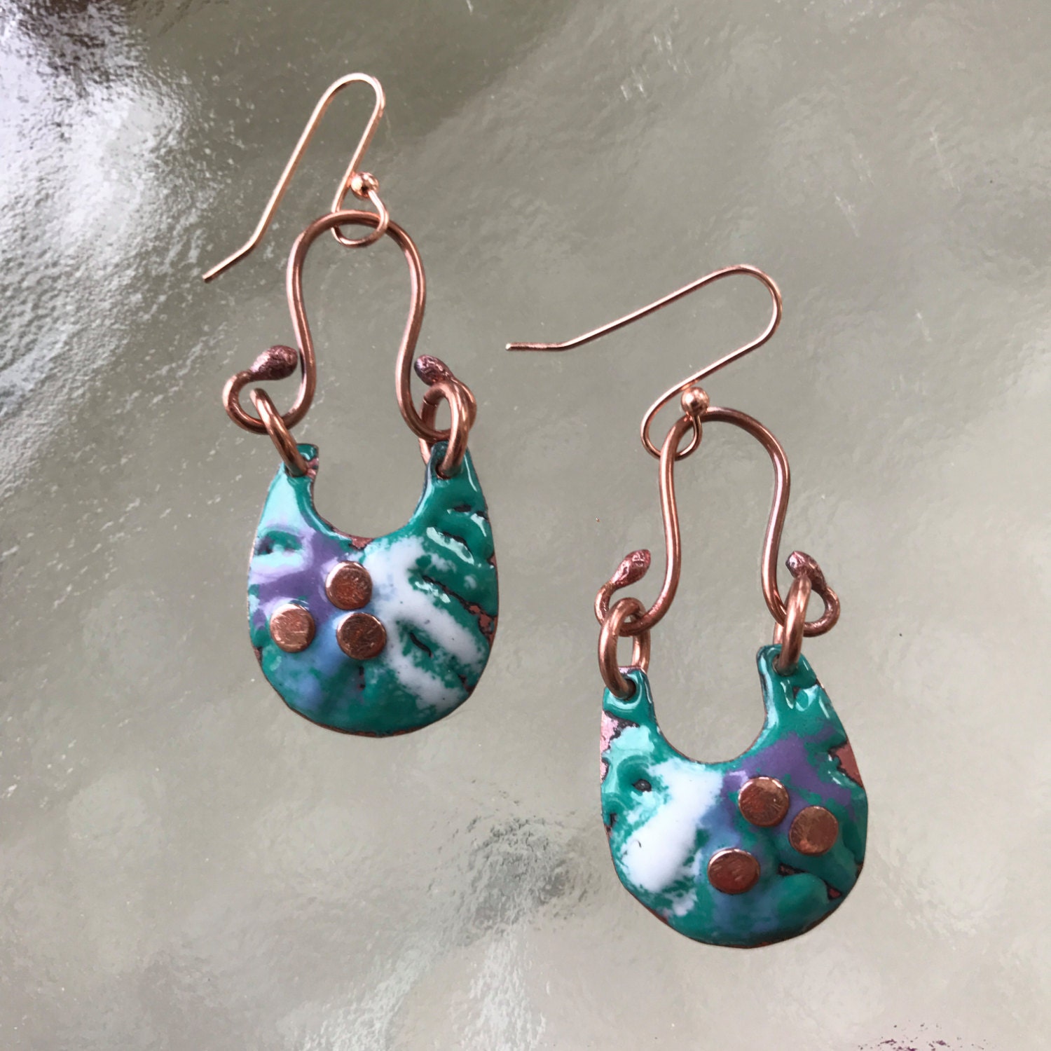 Enameled Copper Earrings Etsy Uk